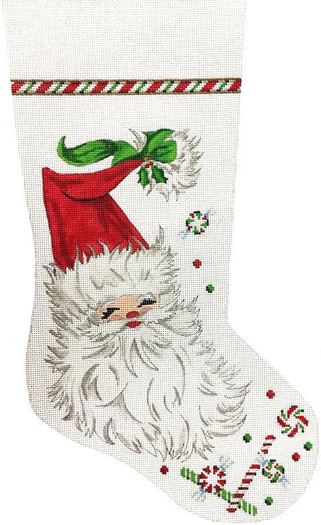 Santa Face with Candy, Stocking – Susan Roberts Needlepoint