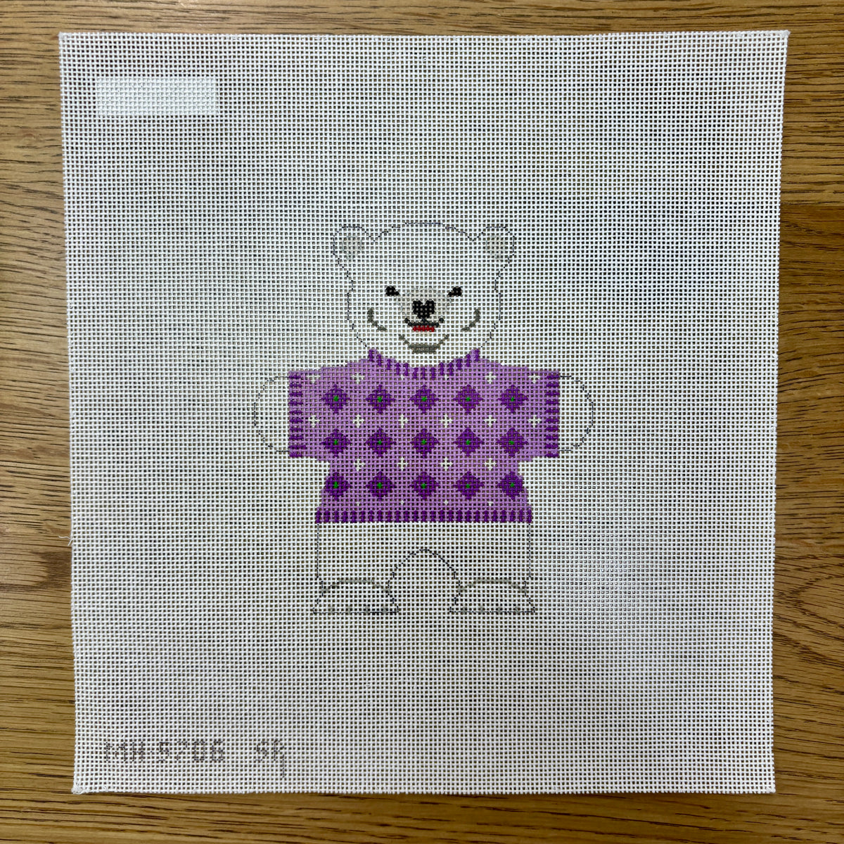 Polar Bear, Purple Diamonds, Ornament – Susan Roberts Needlepoint