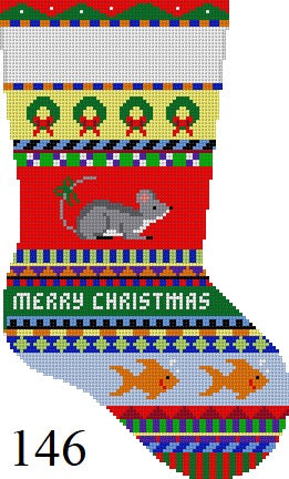 Bold Stripe Cat, Midi Stocking – Susan Roberts Needlepoint