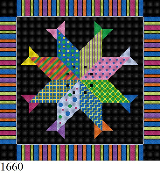 Pinwheel Fish, bright, Quilt - 13 mesh – Susan Roberts Needlepoint